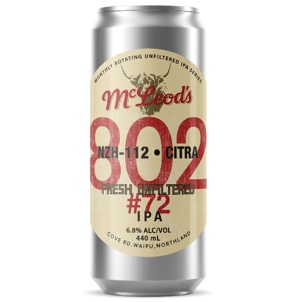 Mcleod's 802 #72 Unfiltered Hazy IPA 440ml | Beer Cellar NZ